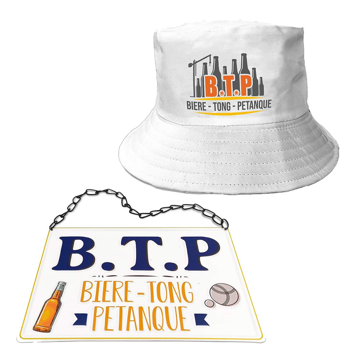 Kit BTP (Bière Tong Pétanque) - Ensemble Bob & Plaque - Cadeau d'Été ...