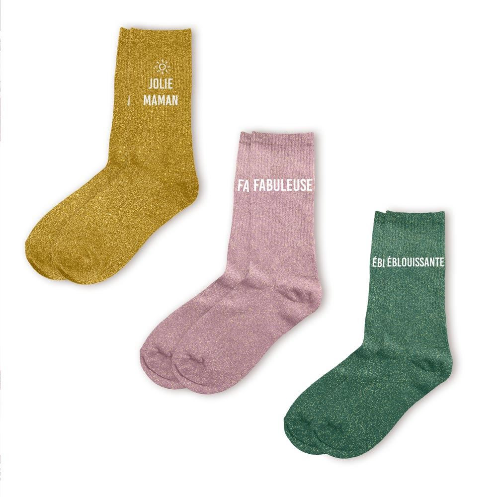 coffret de 3 paires de chaussettes à paillettes jolie maman ...