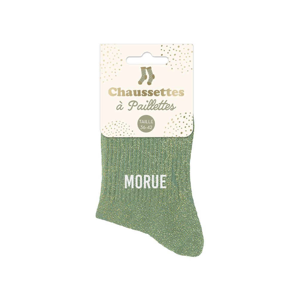 chaussettes courtes à paillettes dorées "morue" vertes - 7,00