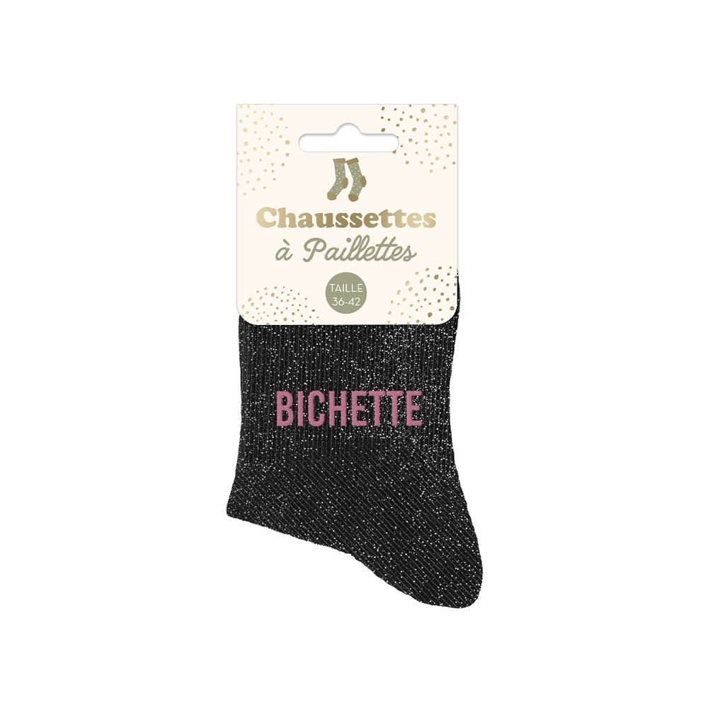 Chaussettes noires à paillettes "Bichette" - 7,00