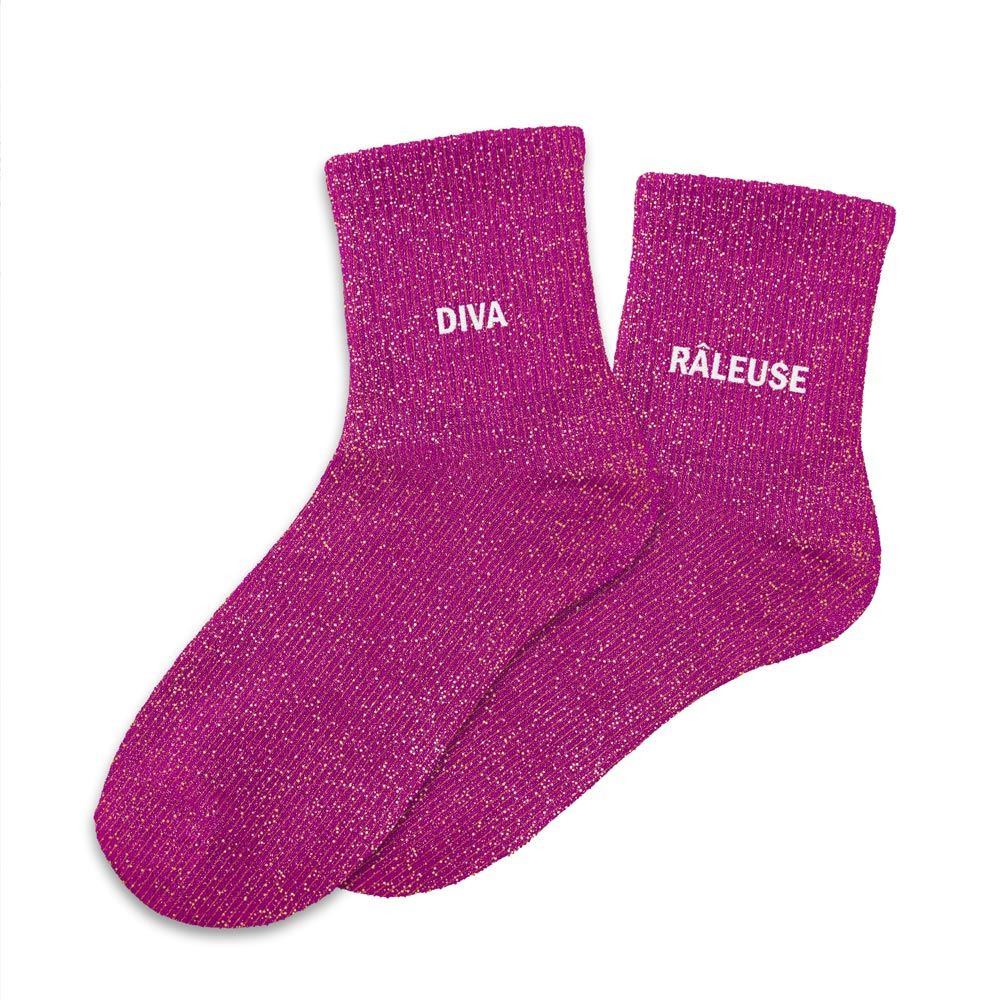 Chaussettes roses duo paillettes "diva raleuse" - 7,00